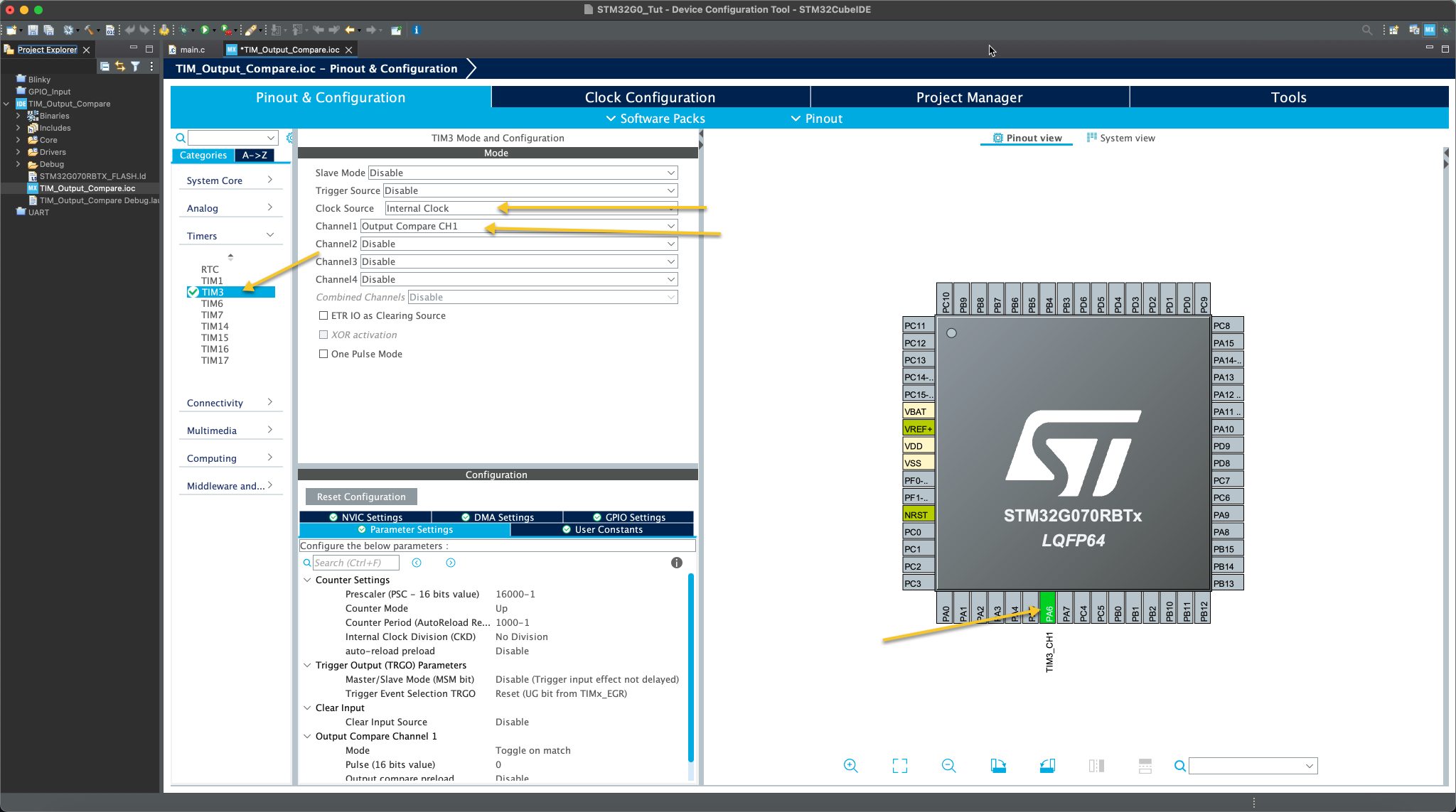 Getting Started with STM32G0 and STM32CubeIDE: Timer in Output Compare – EmbeddedExpertIO