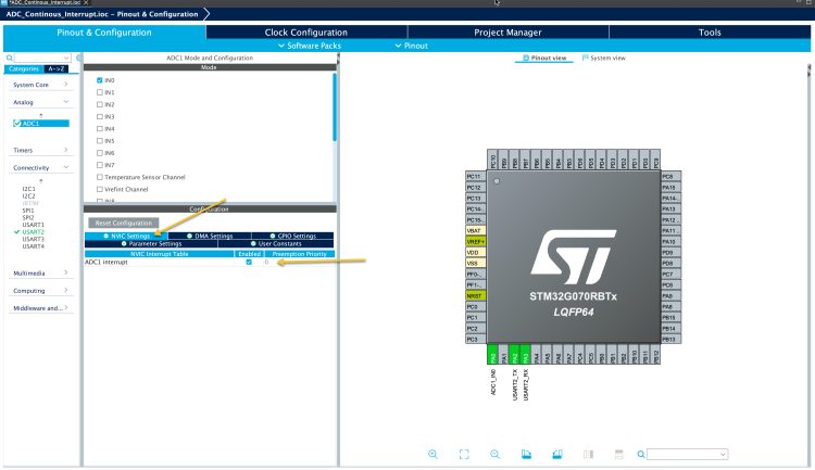 Getting Started with STM32G0 and STM32CubeIDE: ADC Continuous Interrupt Mode – EmbeddedExpertIO