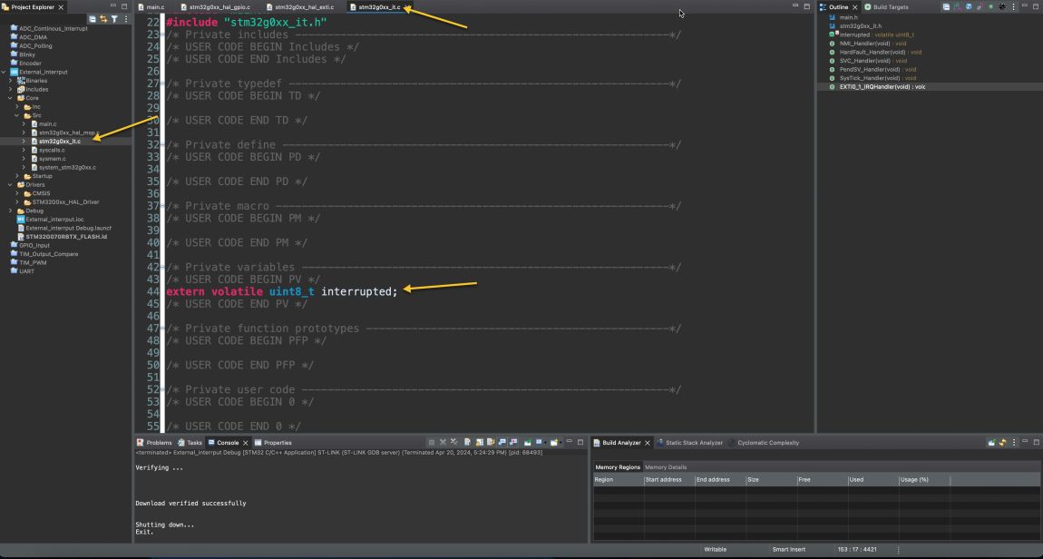 Getting Started with STM32G0 and STM32CubeIDE: External Interrupt ...