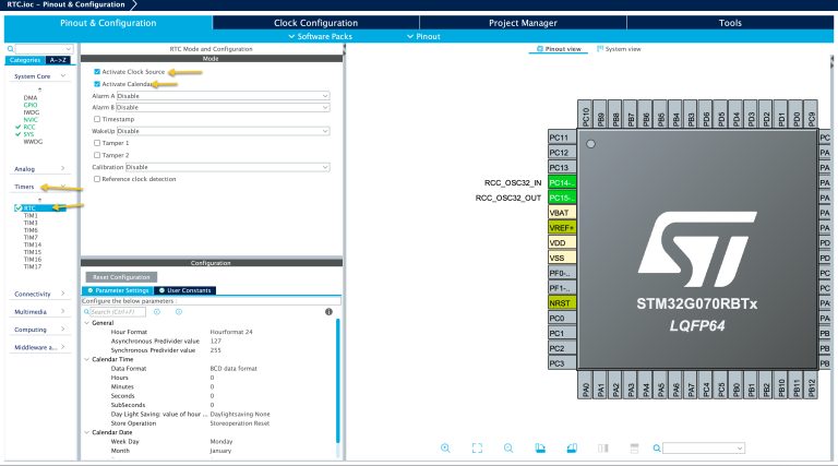 Getting Started with STM32G0 and STM32CubeIDE : Internal RTC – EmbeddedExpertIO