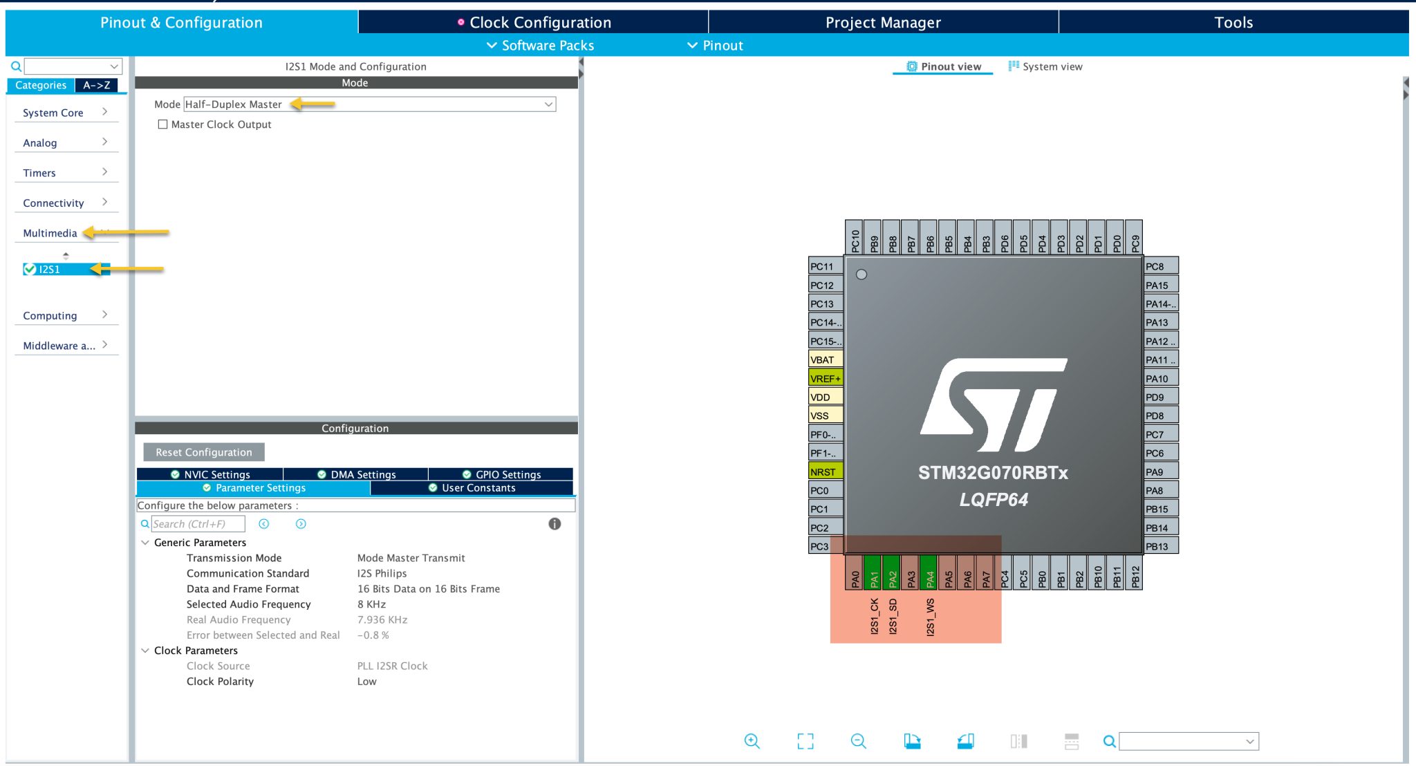 Getting Started with STM32G0 and STM32CubeIDE : I2S in Polling mode – EmbeddedExpertIO