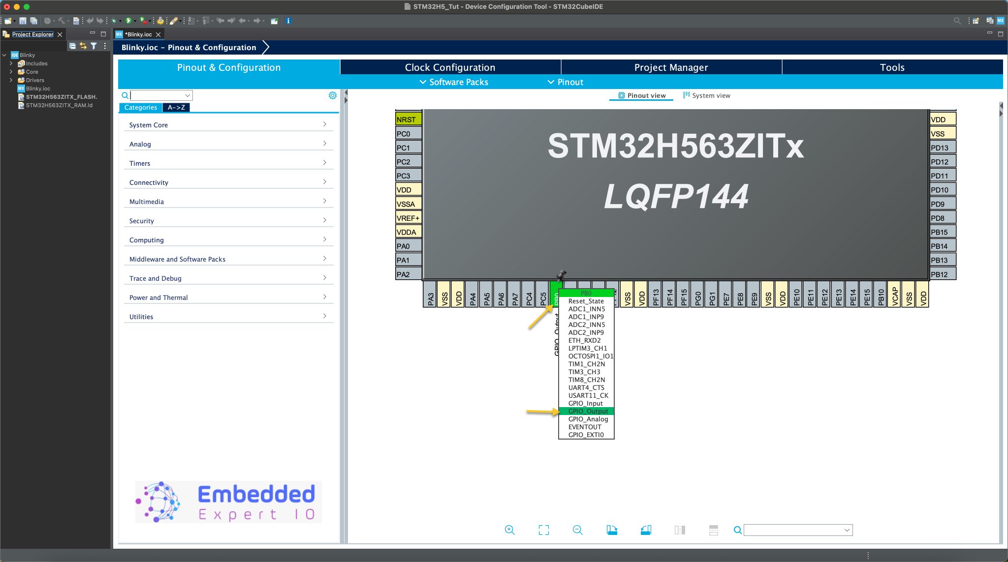 Getting Started with STM32H5 ARM Cortex M33: Blinking LED – EmbeddedExpertIO
