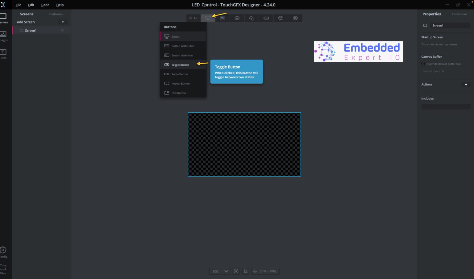 Getting Started with TouchGFX: LED Control – EmbeddedExpertIO