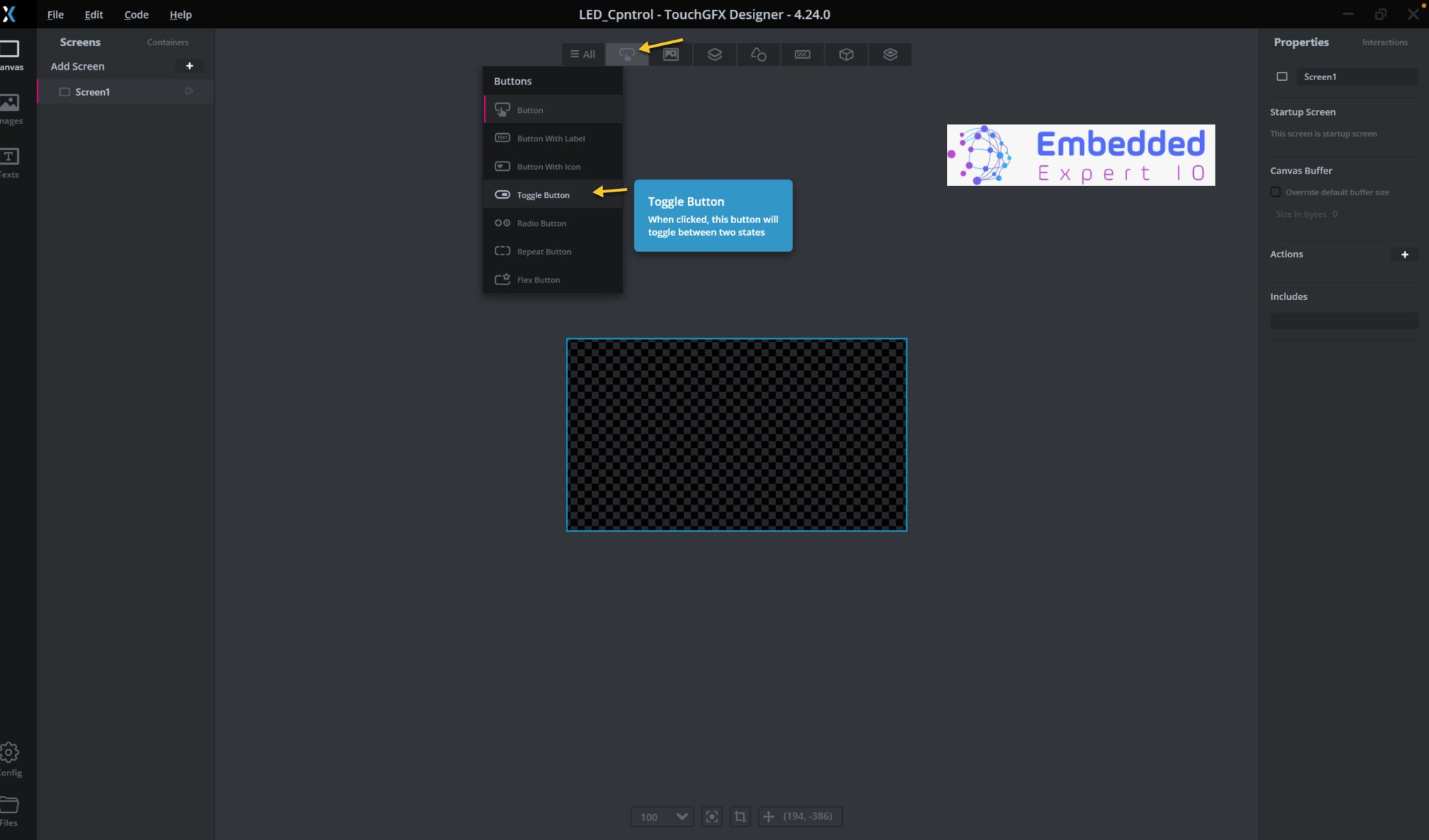 Getting Started with TouchGFX: LED Control – EmbeddedExpertIO