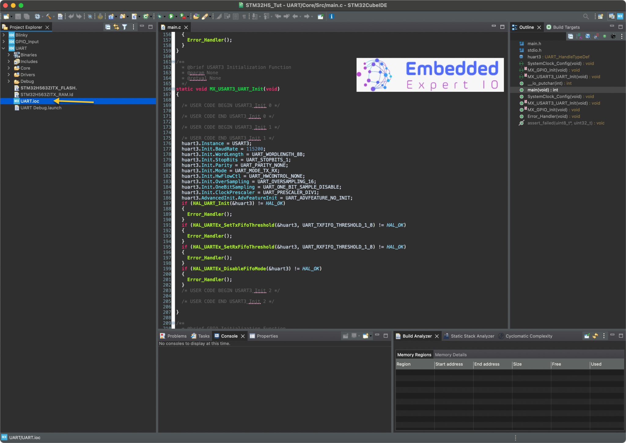 Getting Started with STM32H5 ARM Cortex M33: UART RX Interrupt – EmbeddedExpertIO