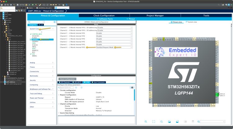 Getting Started with STM32H5 ARM Cortex M33: UART TX in DMA – EmbeddedExpertIO
