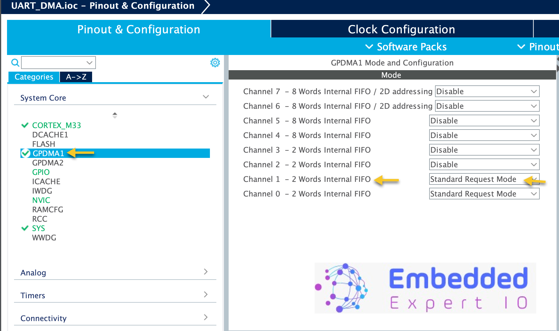 Getting Started with STM32H5 ARM Cortex M33: UART RX in DMA – EmbeddedExpertIO