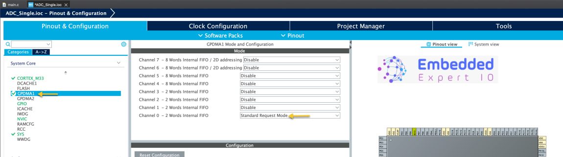 Getting Started with STM32H5 ARM Cortex M33: ADC Single Channel Continuous Conversion with DMA ...