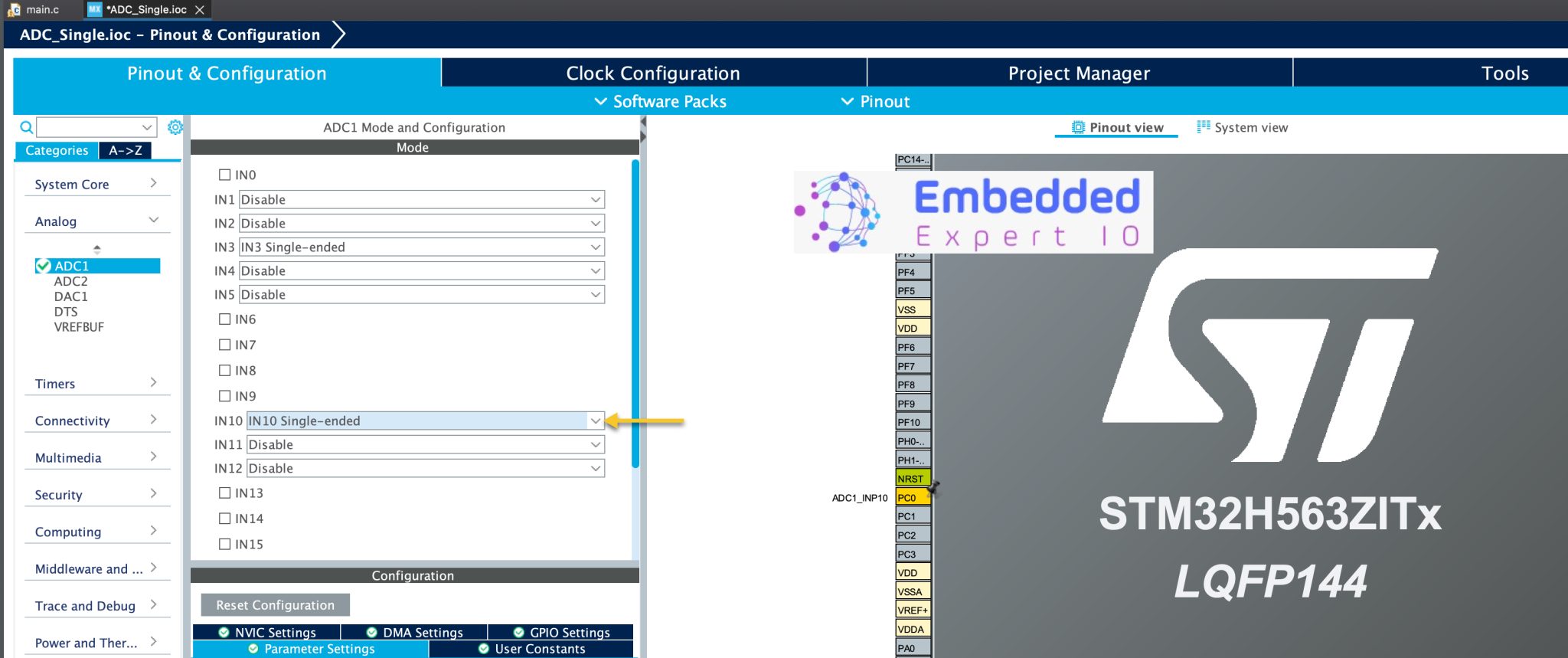 Getting Started with STM32H5 ARM Cortex M33: ADC Multi Channel Continuous Conversion with DMA ...