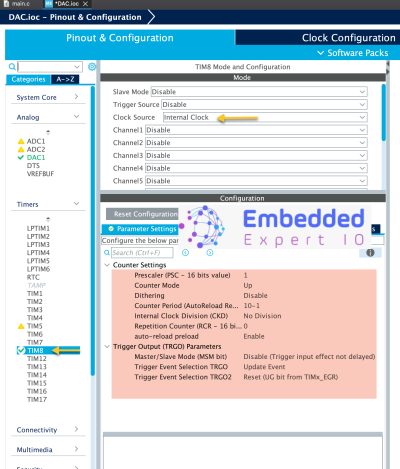 Getting Started with STM32H5 ARM Cortex M33: DAC with DMA and Timer – EmbeddedExpertIO