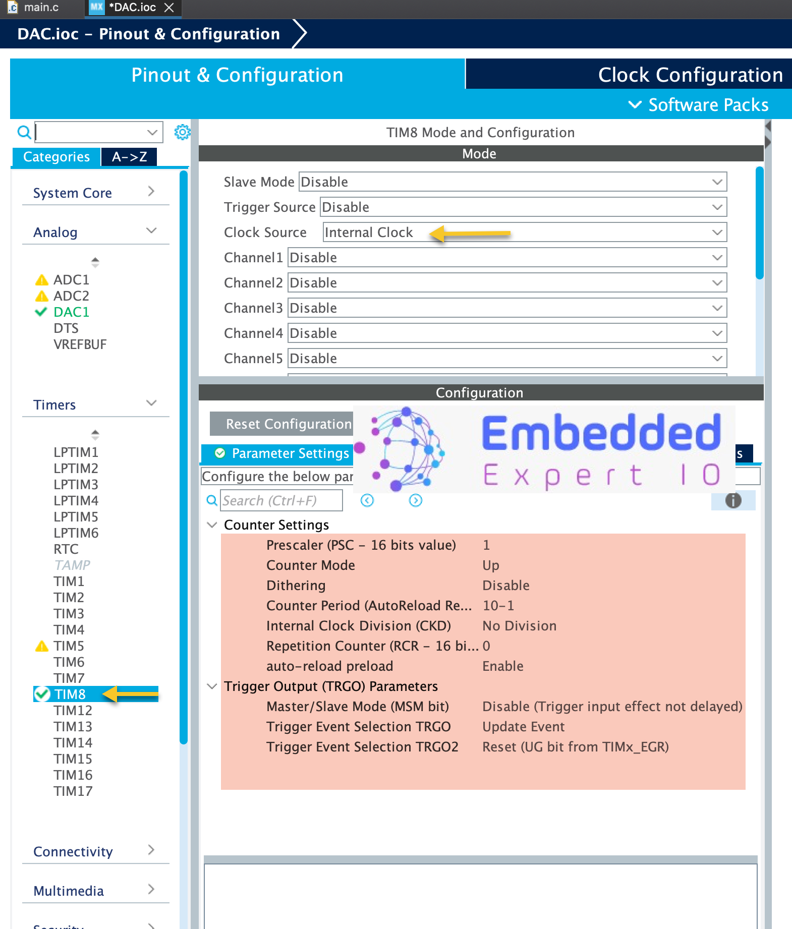 Getting Started with STM32H5 ARM Cortex M33: DAC with DMA and Timer – EmbeddedExpertIO