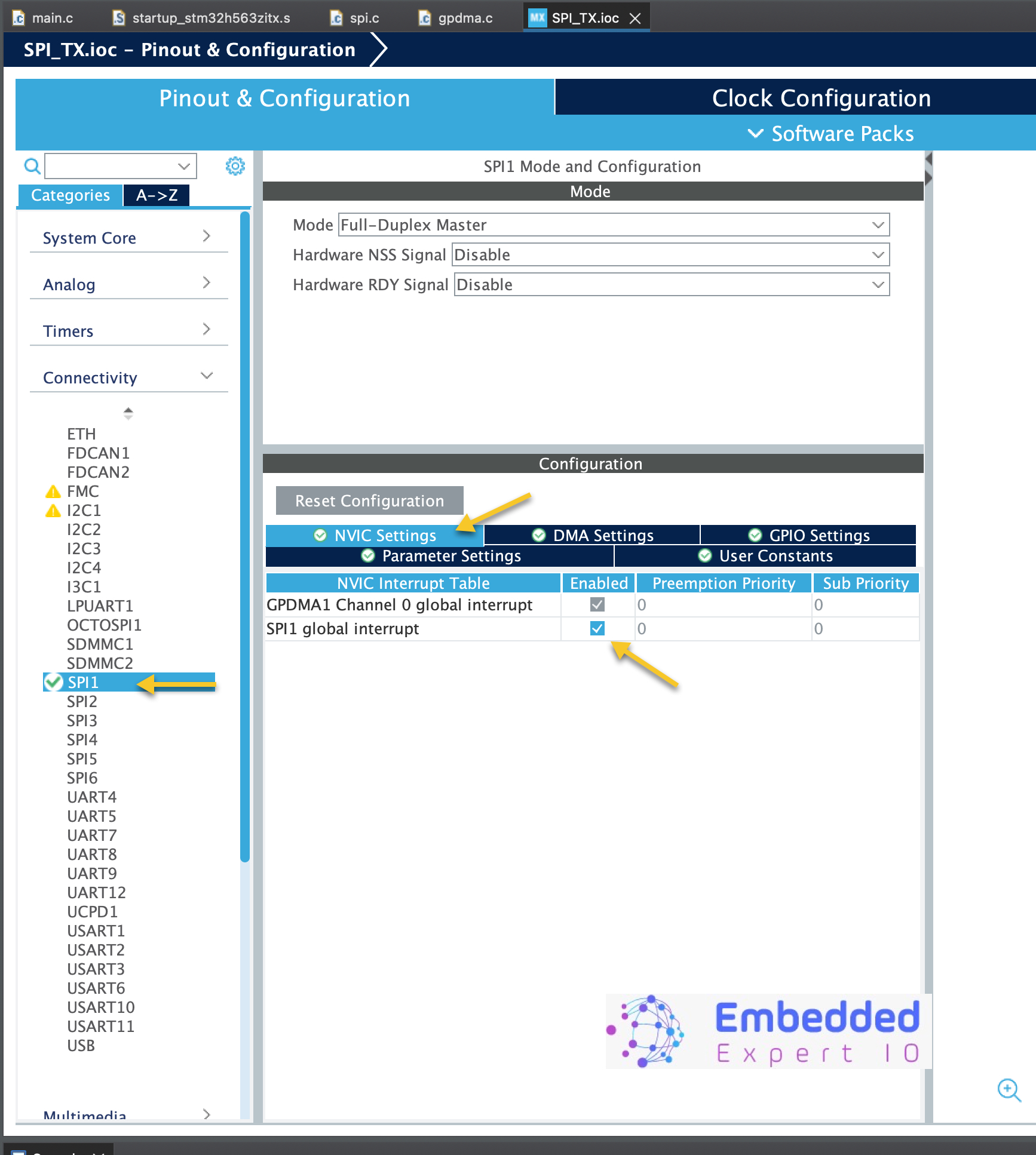 Getting Started with STM32H5 ARM Cortex M33: SPI in TX with DMA – EmbeddedExpertIO