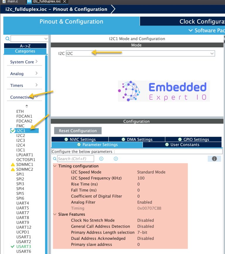 Getting Started with STM32H5 ARM Cortex M33: I2C in Full Duplex Mode – EmbeddedExpertIO