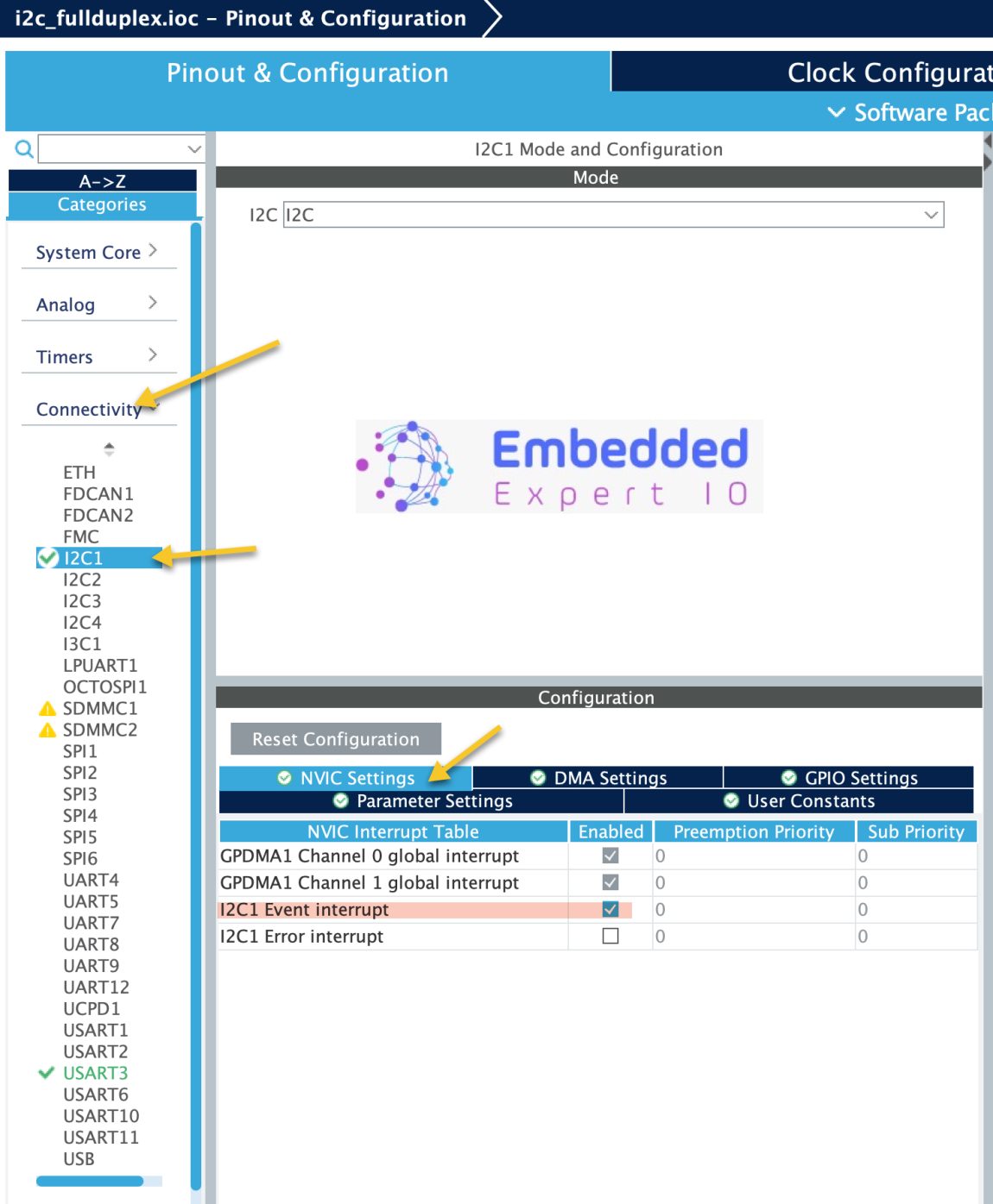 Getting Started with STM32H5 ARM Cortex M33: I2C in DMA Mode – EmbeddedExpertIO