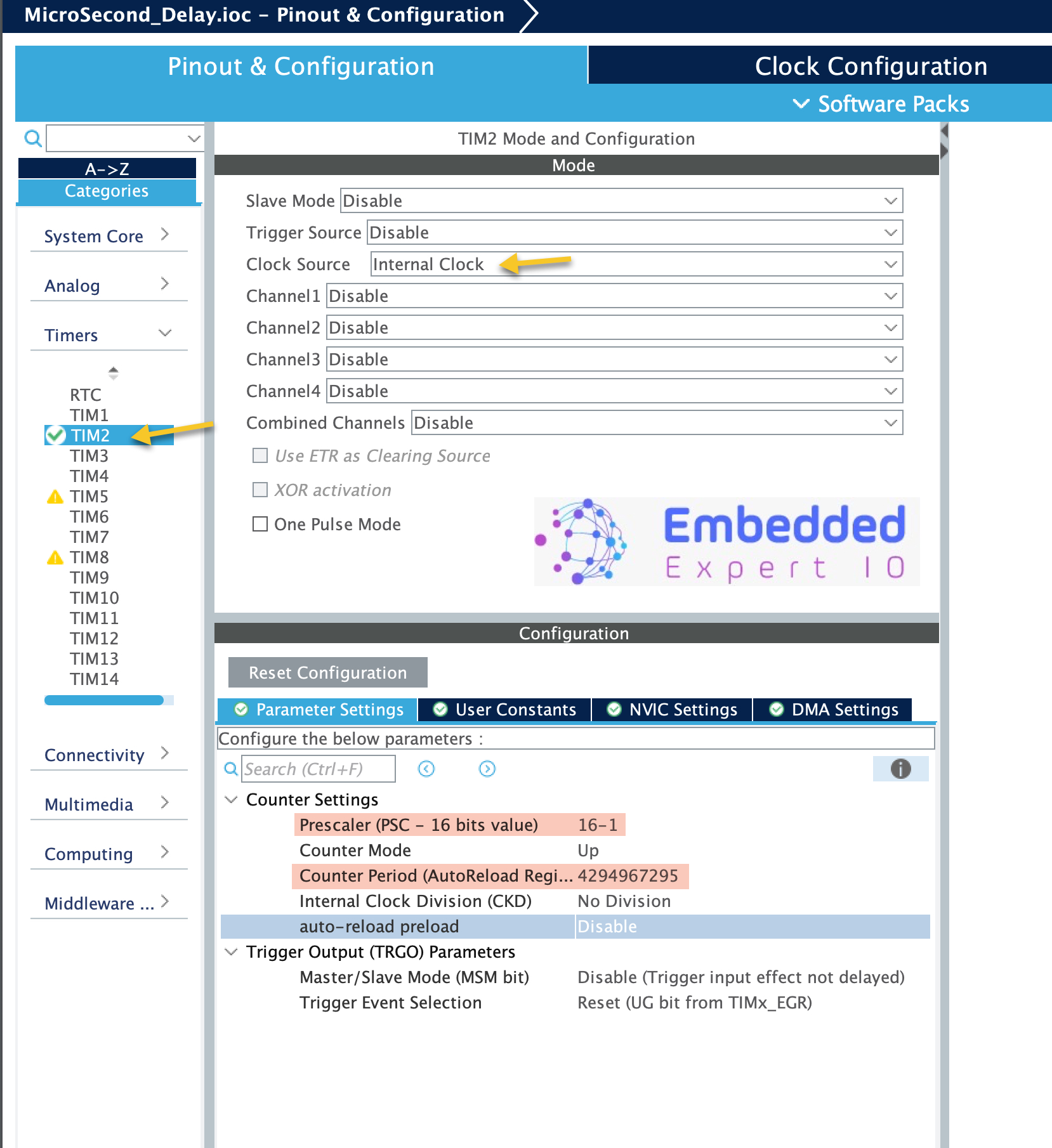 STM32 Timers Applications: Delay in microseconds – EmbeddedExpertIO