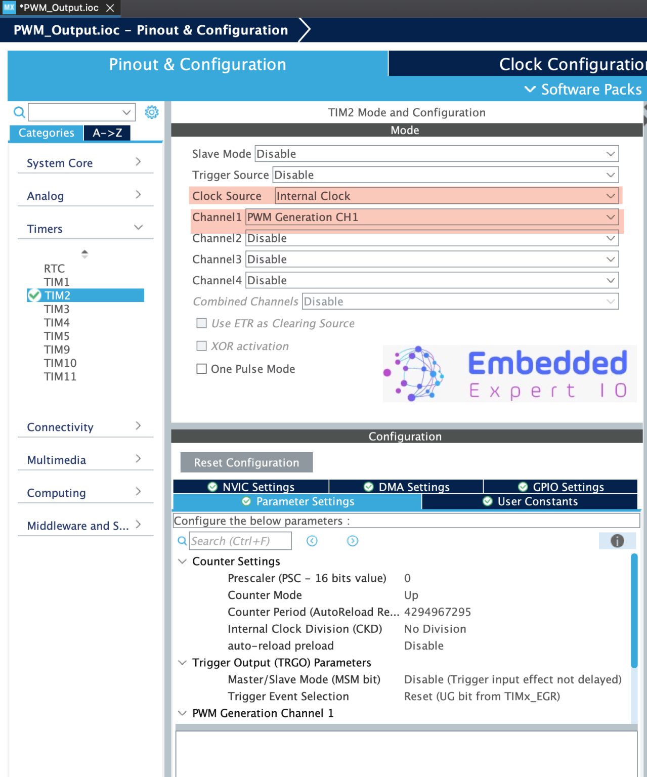 STM32 Timers Applications: PWM Output – EmbeddedExpertIO