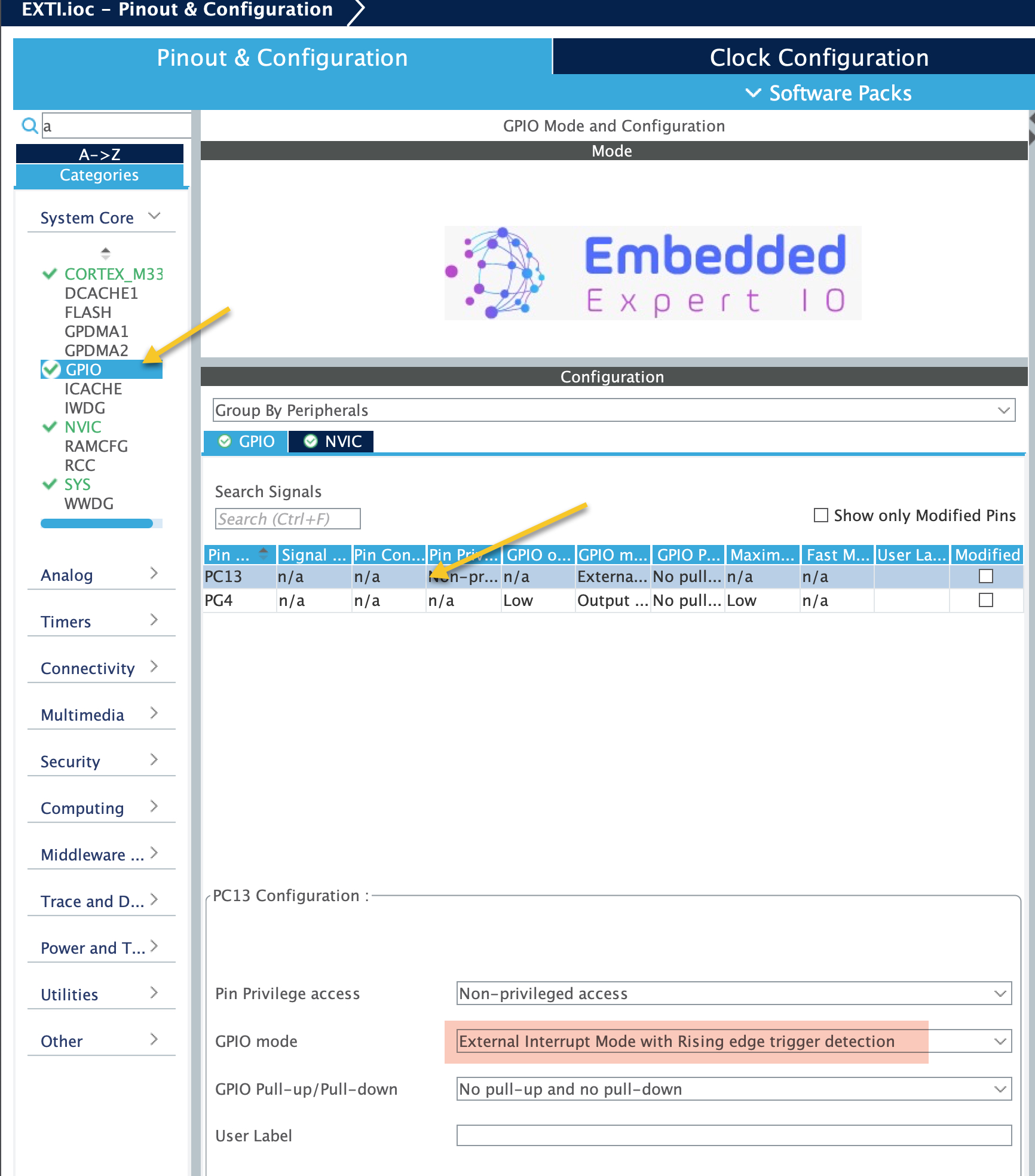 Getting Started with STM32H5 ARM Cortex M33: External Interrupt – EmbeddedExpertIO