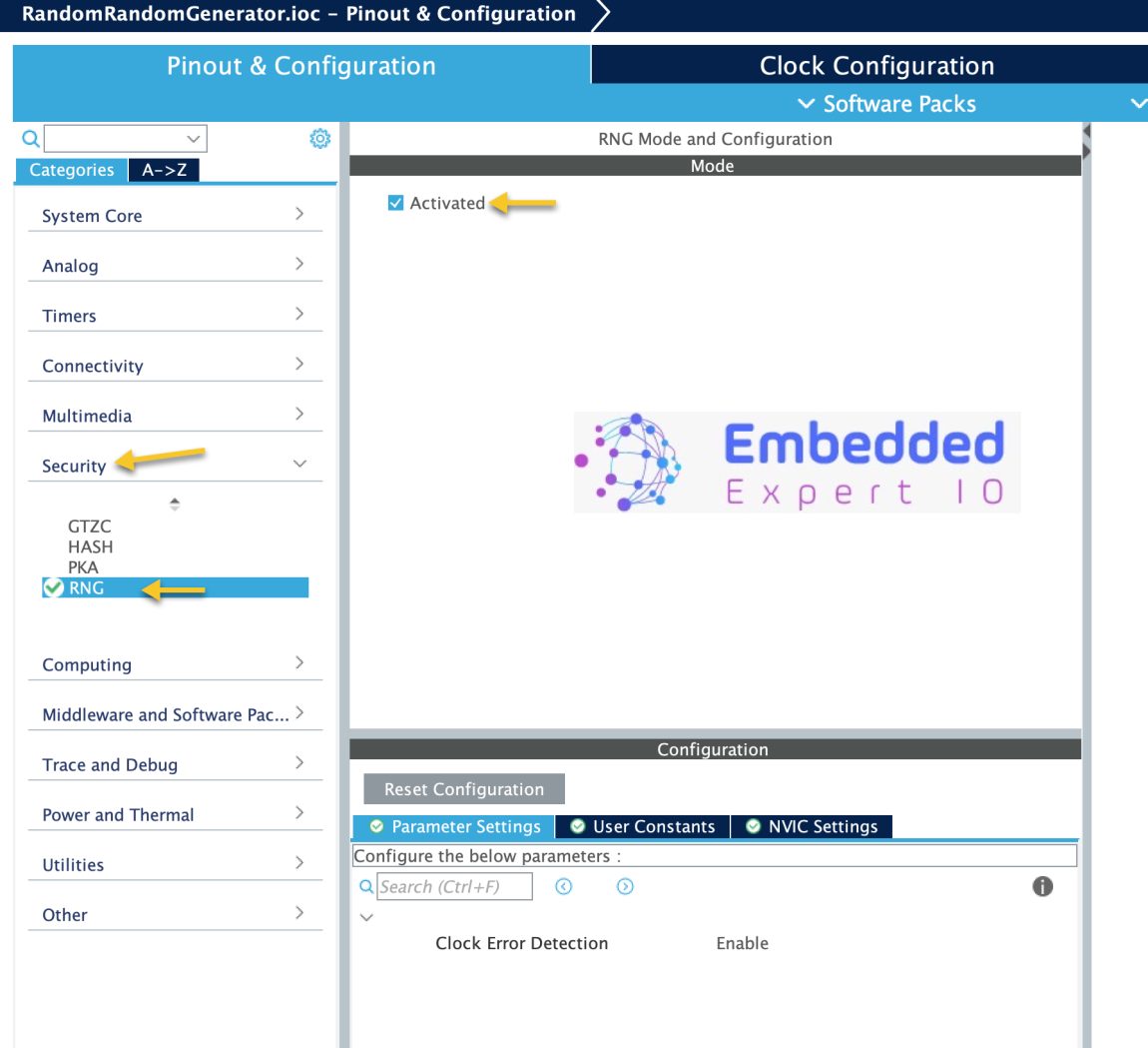 Getting Started with STM32H5 ARM Cortex M33: Random Number Generator – EmbeddedExpertIO