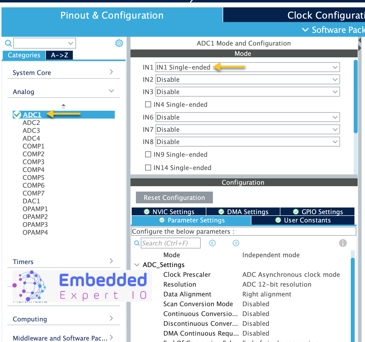 STM32 ADC Application Part 1 : ADC in Polling Mode – EmbeddedExpertIO