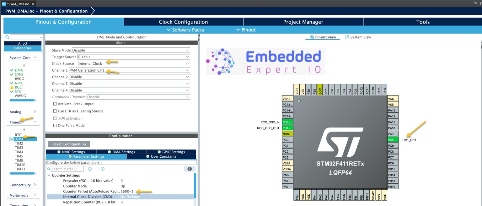 Stm32 Timers Applications Pwm Output Using Dma Embeddedexpertio