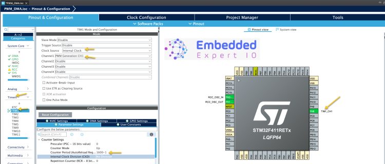 STM32 Timers Applications: PWM Output Using DMA – EmbeddedExpertIO