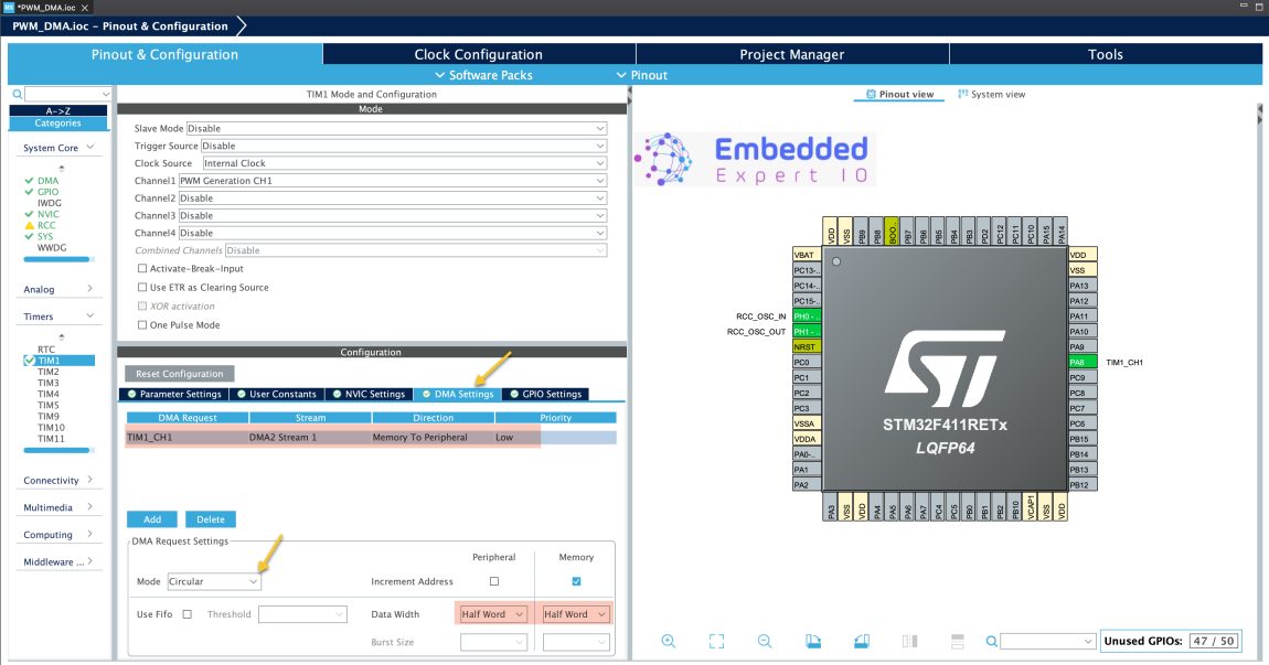Stm32 Timers Applications Pwm Output Using Dma Embeddedexpertio