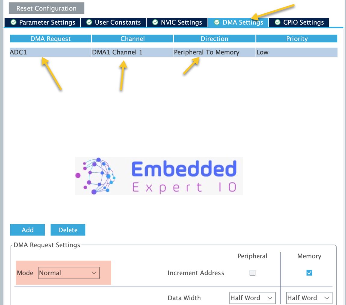 STM32 ADC Application Part 2: Single Conversion using interrupt and DMA – EmbeddedExpertIO