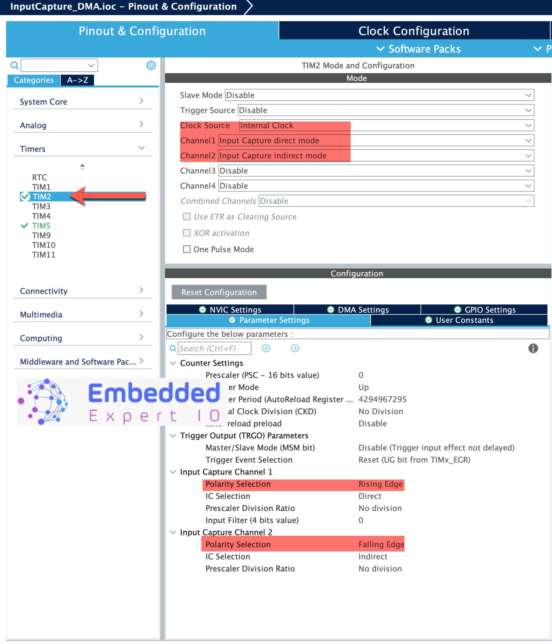 STM32 Timers Applications: Input capture Using DMA Measure Frequency ...