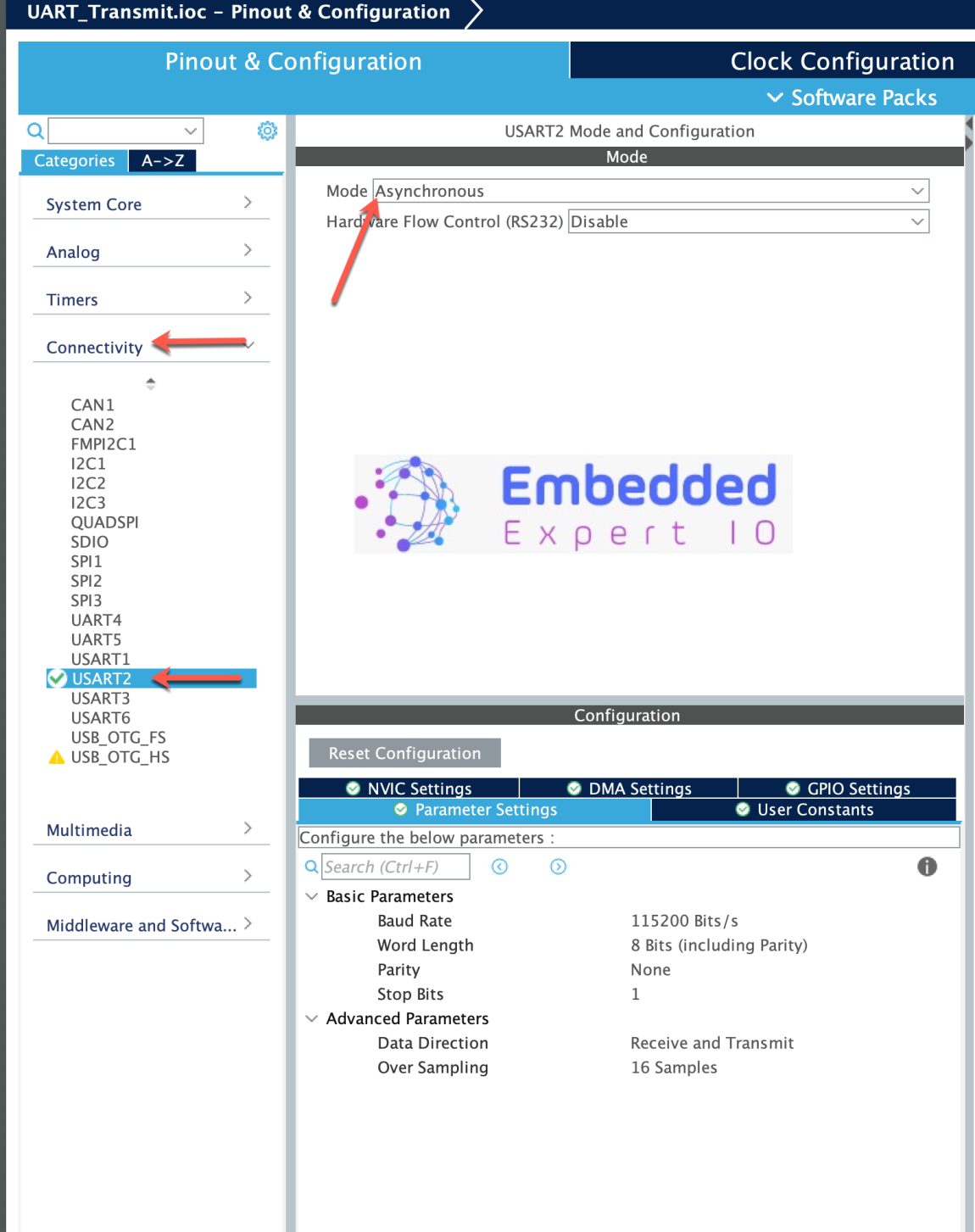 Stm32 Uart Part 1 Configuration And Sending Data Embeddedexpertio