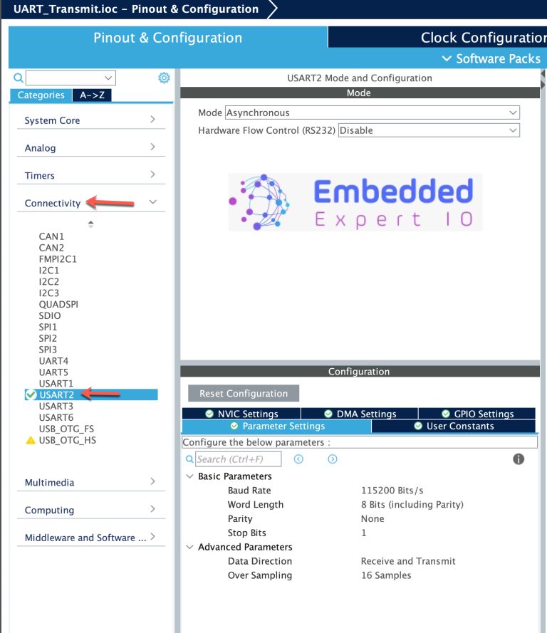 STM32 UART Part 2: Send Data using Interrupt and DMA – EmbeddedExpertIO
