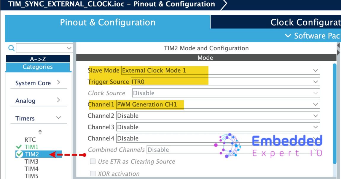 STM32 Timers Applications: Timer Synchronization External Clock Mode ...