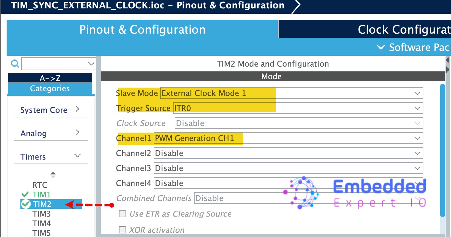 STM32 Timers Applications: Timer Synchronization External Clock Mode – EmbeddedExpertIO